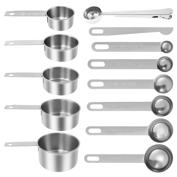 Stainless Steel Measuring Cup and Spoon Set, US and Metric Measurements ...