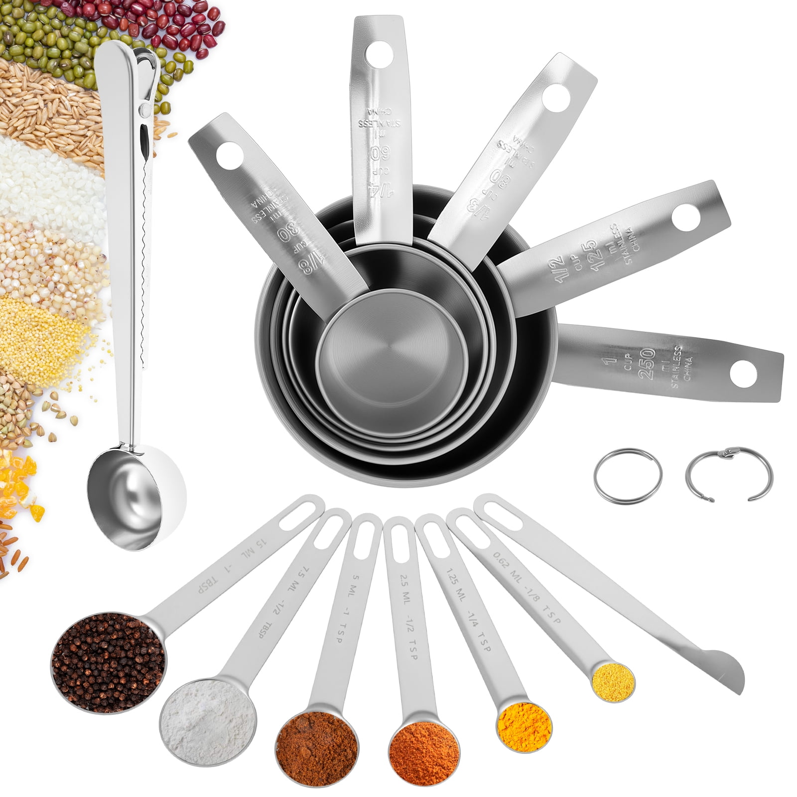 13 Pcs Measuring Cups and Spoons Set Stainless Steel Measuring Spoons ...