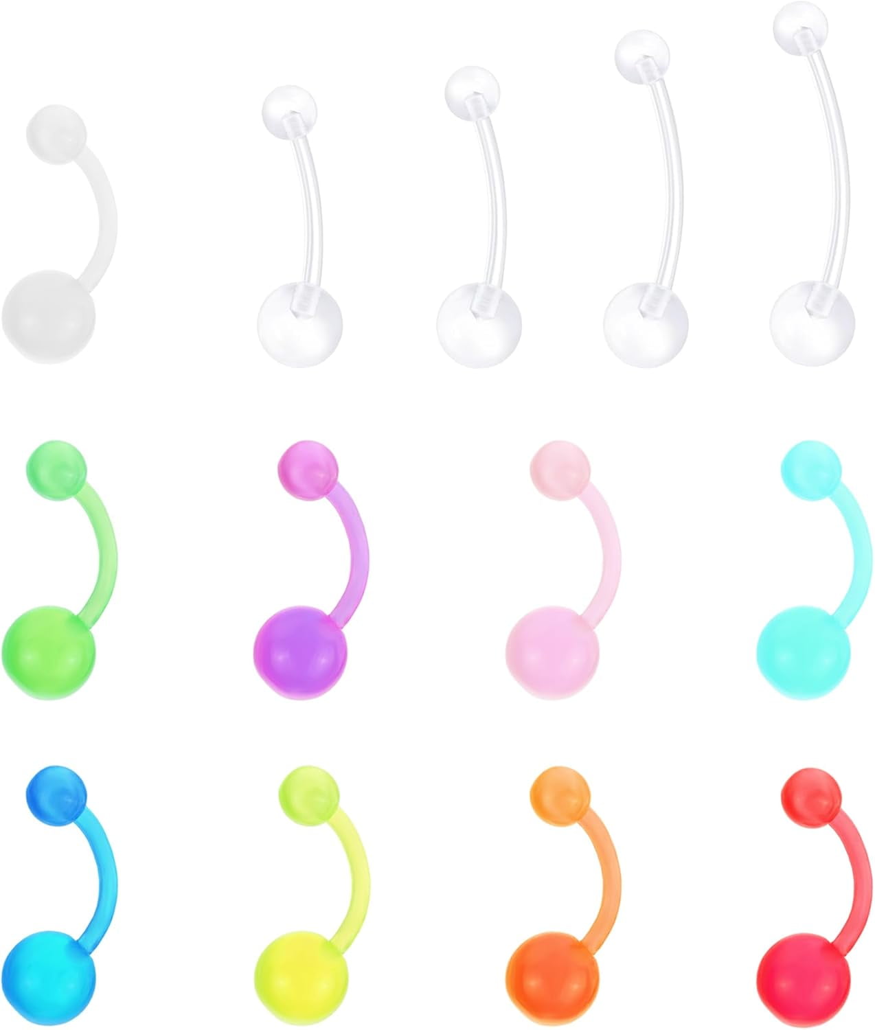 13 Pcs Plastic Belly Button Rings for Sports 14G Silicone Curved ...