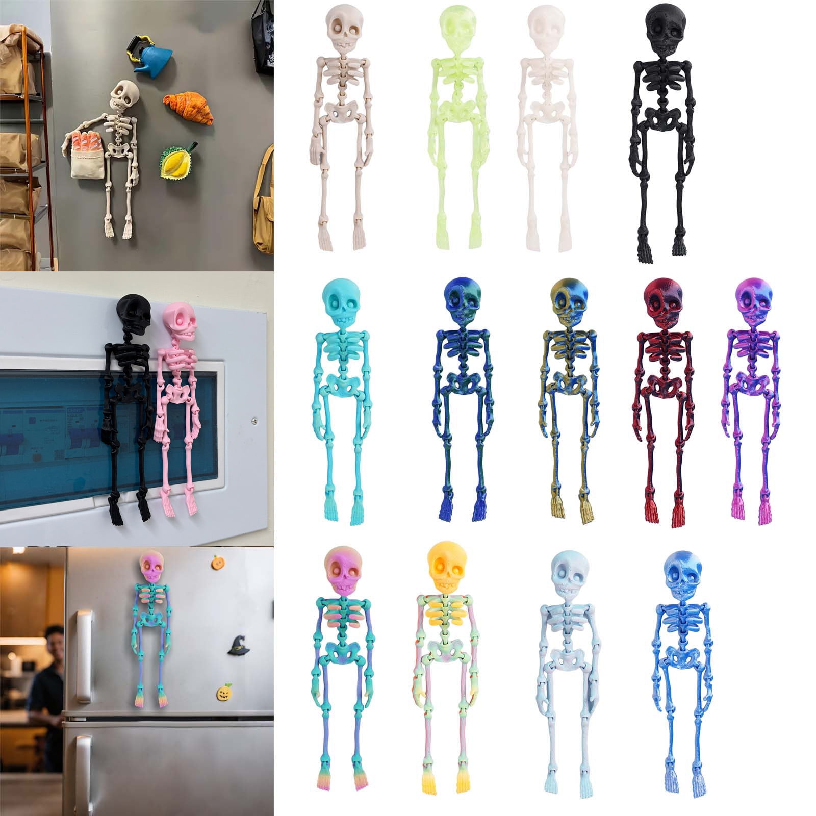13 Pcs Poseable Skeleton Fridge , 3D Printed Mini Goth Human Skeletons ...