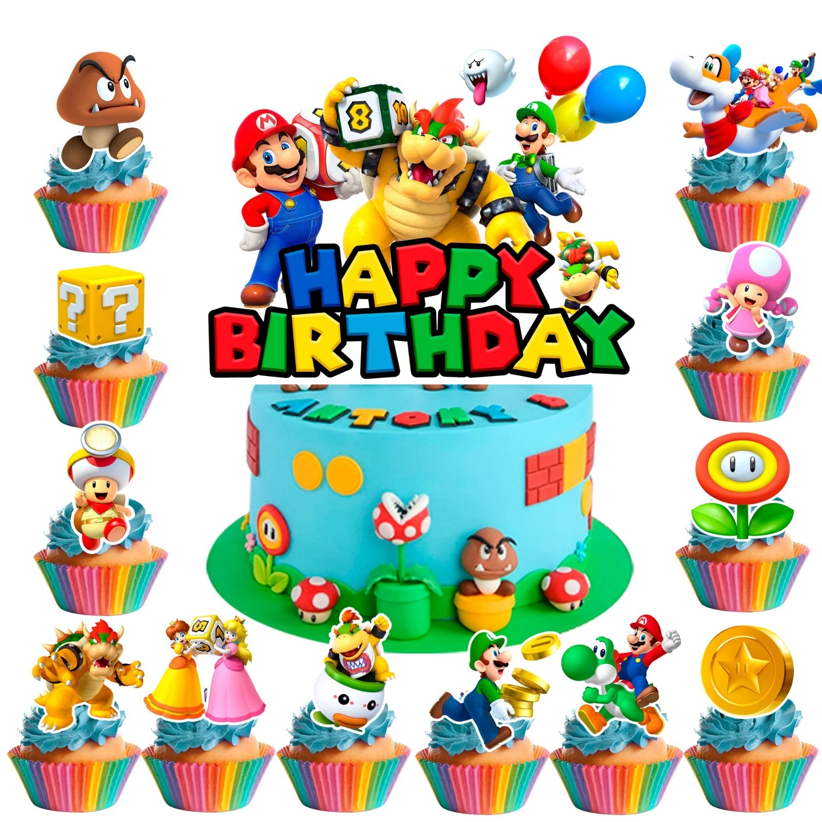 13 Pcs Super Mario Brothers Cake Topper Party Luigi, Princess Peach ...