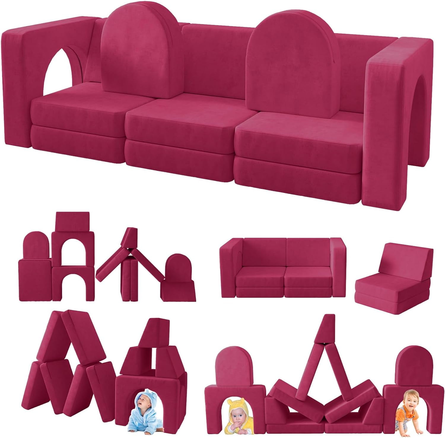 13 Pcs Toddler Sofa for Kids, Linor Modular Kids Couch for Playroom ...