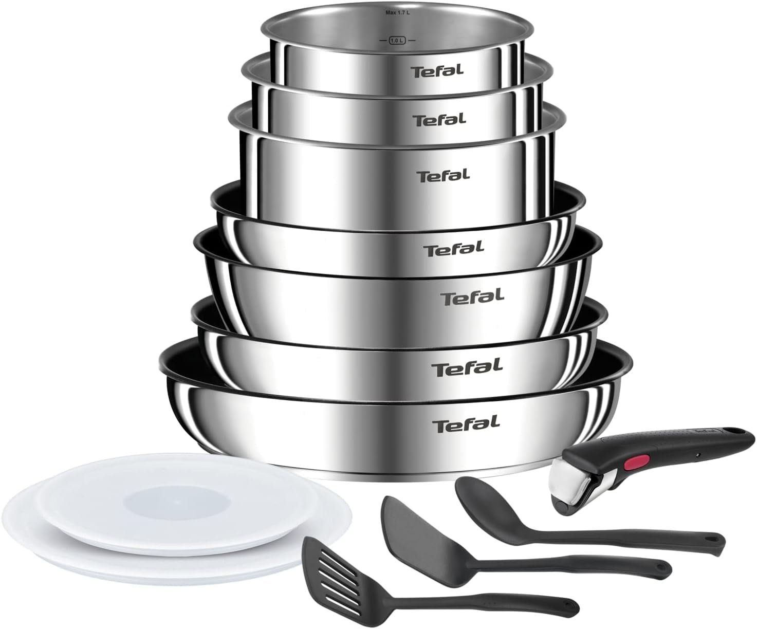 13-Piece Cookware Set, Stainless Steel, Stackable, Non-Stick Coating ...