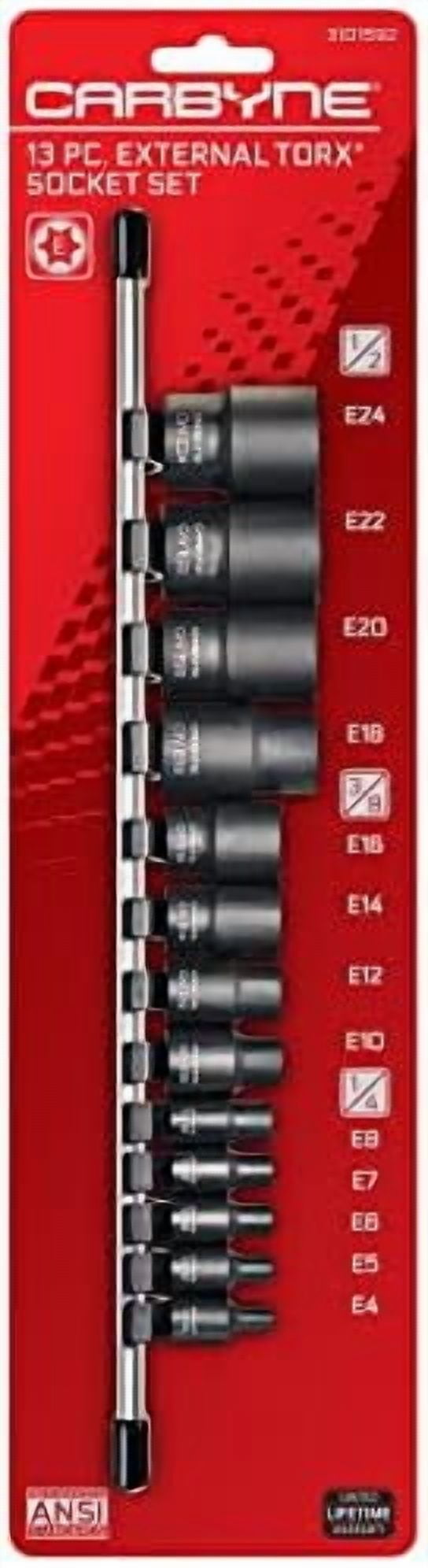 13-Piece External Torx (eTorx, Female Torx) Socket Set, E4 to E24 | Chrome Vanadium Steel, 1/4 ...