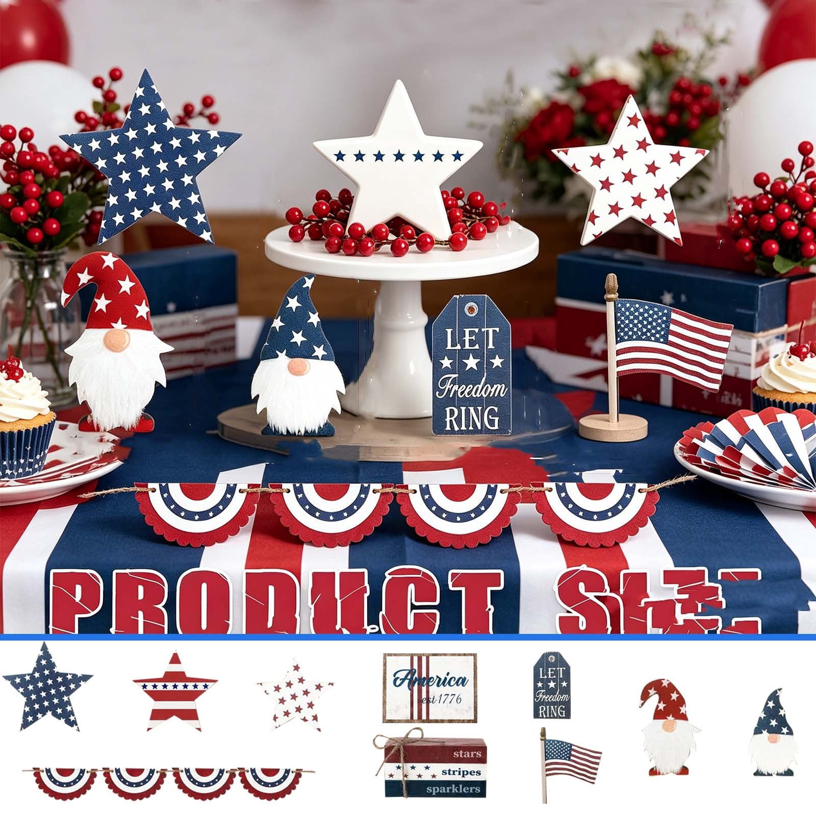 13 Piece Farmhouse Patriotic Independence Day Decor Set – Multi-tiered ...