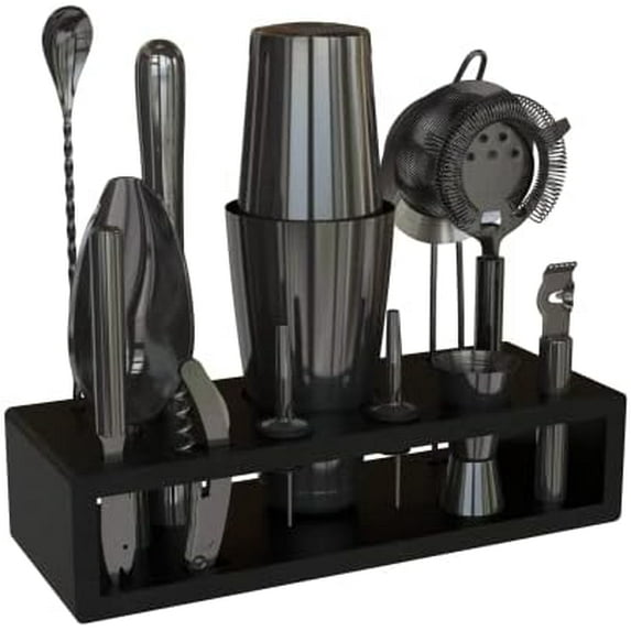 13-Piece Gunmetal Black Stainless Steel Boston Cocktail Shaker Bar Tool ...