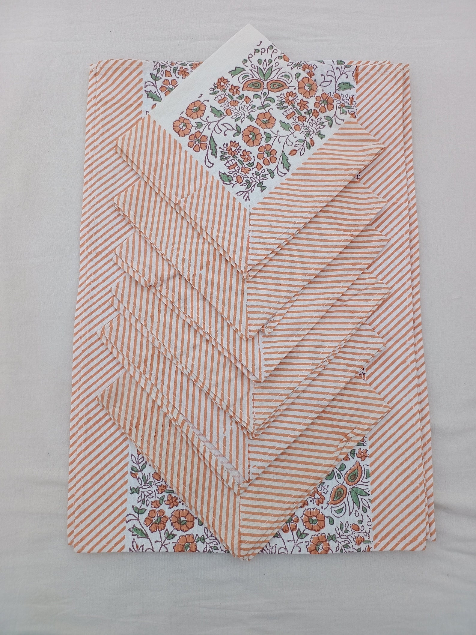 13-Piece Hand-Printed Cotton Dining Table Set – 6 Placemats, 6 Napkins ...