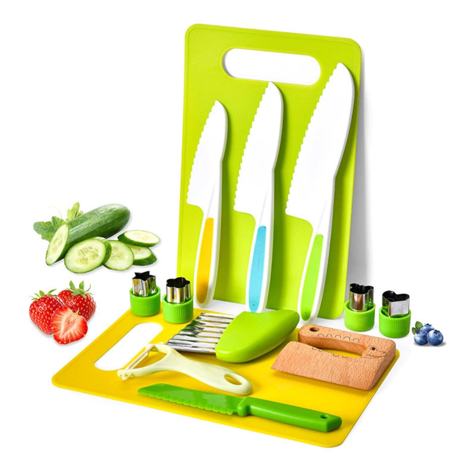 13-Piece Kids Kitchen Knife Set with Wooden Knife, Plastic Cutting ...