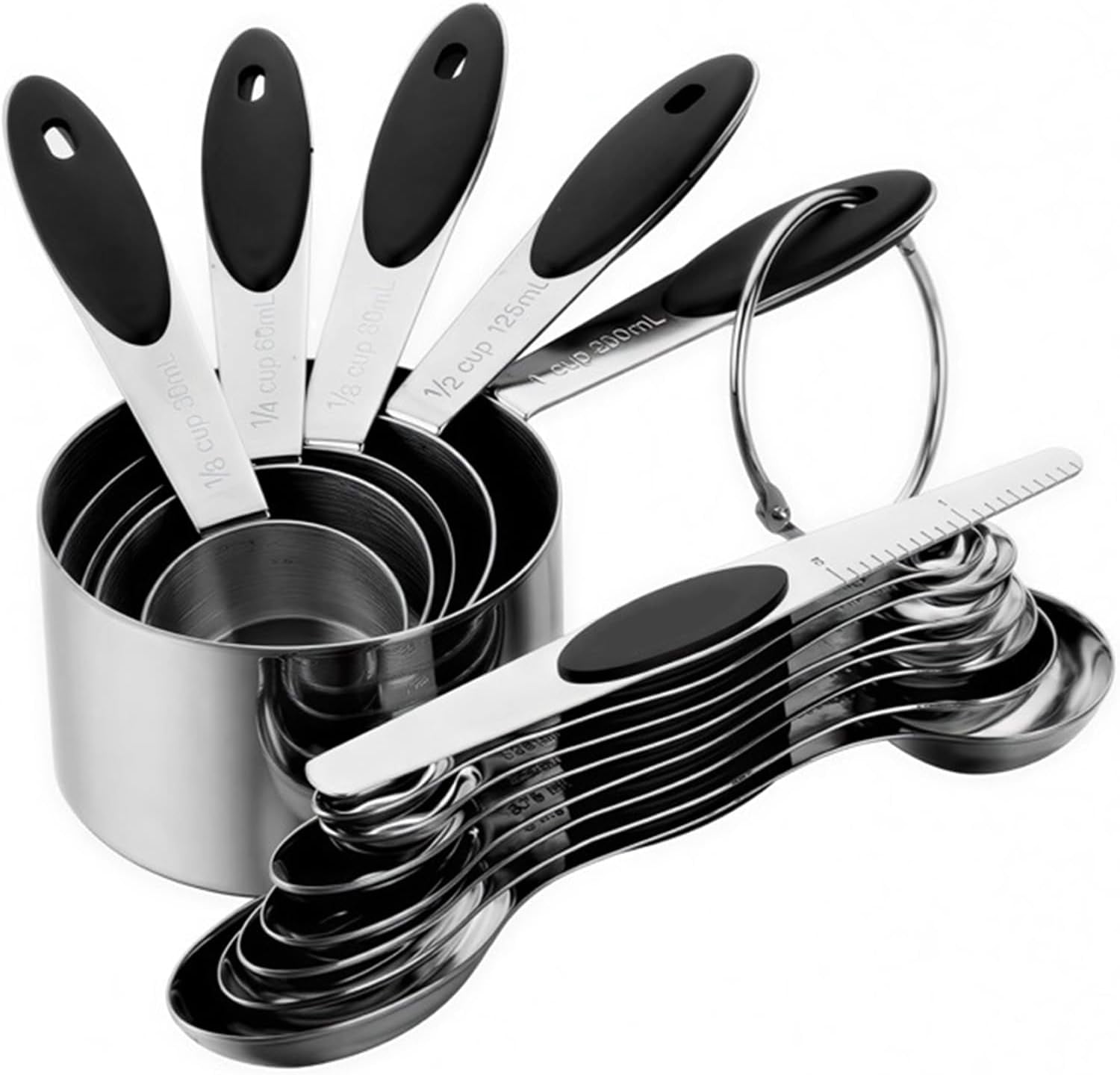 13-Piece Measuring Cups and Spoons Set – 304 Stainless Steel, Black Non ...