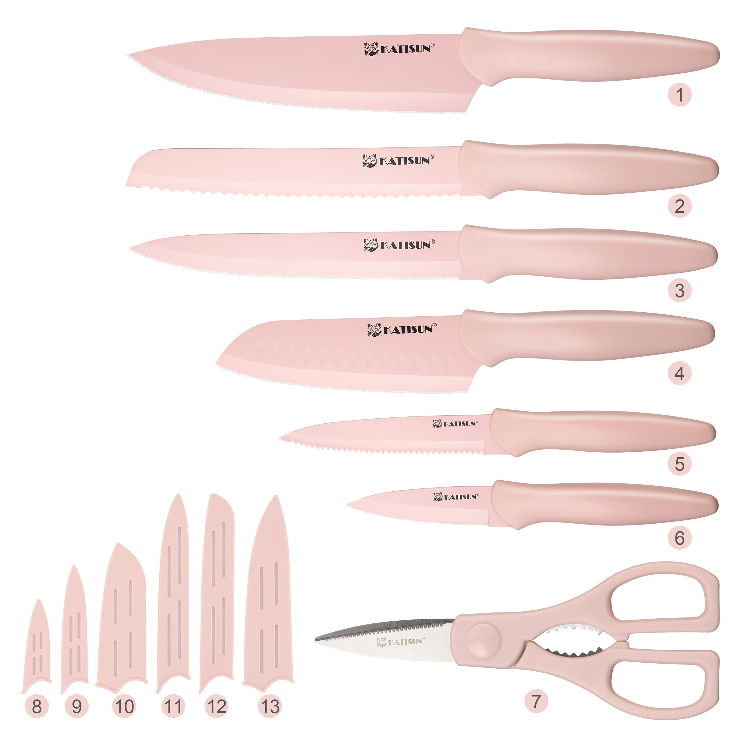 13-Piece Non-Stick Coating Boxed Knife Set - Anti-Rust, Dishwasher Safe ...