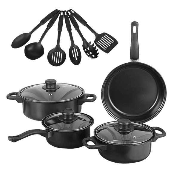 13-Piece Non-Stick Cookware Set, Black Pots and Pans with Utensils ...