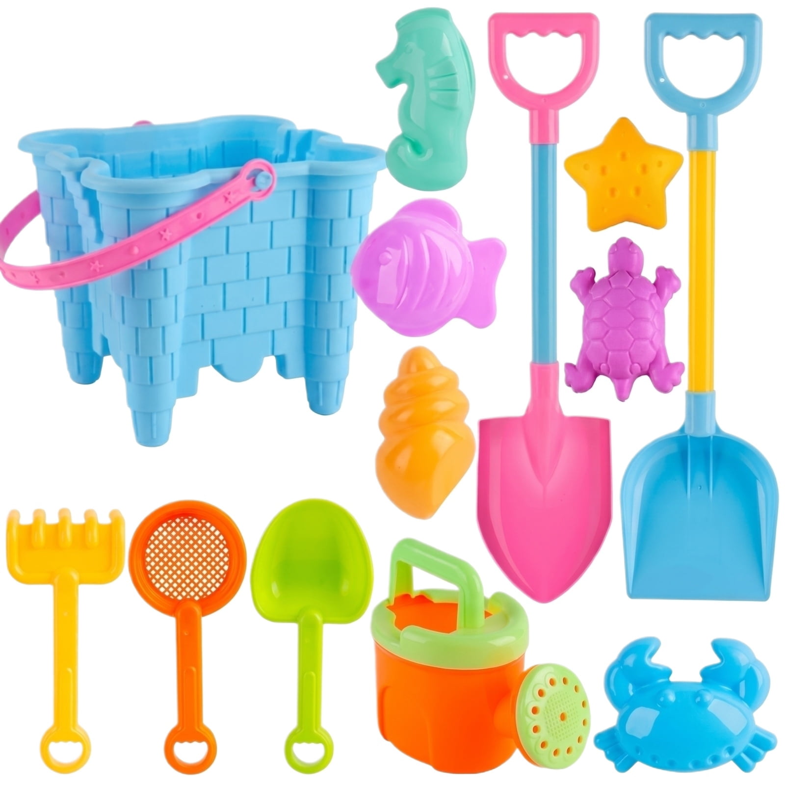 13 Piece Plastic Beach Sand Activity Set, Castle Bucket Watering Can ...