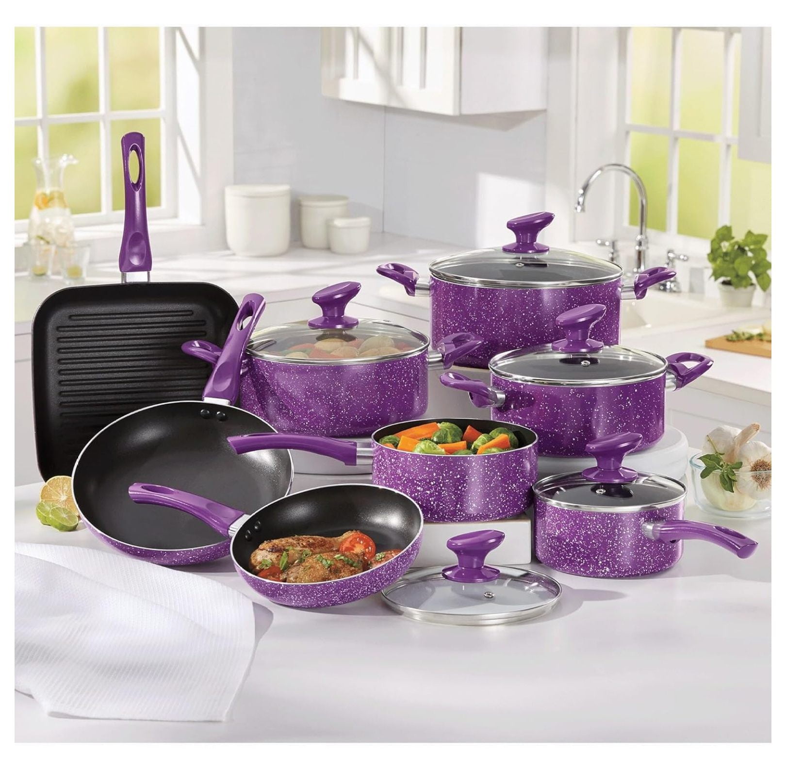 13-Piece Speckled Granite Aluminum Cookware Set, Nonstick, Contains ...