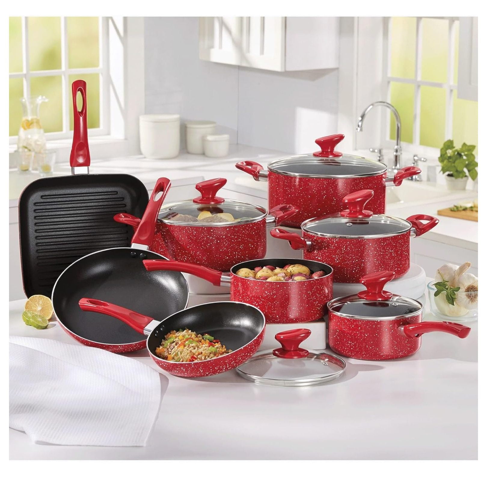 13-Piece Speckled Granite Aluminum Cookware Set, Nonstick, Contains ...
