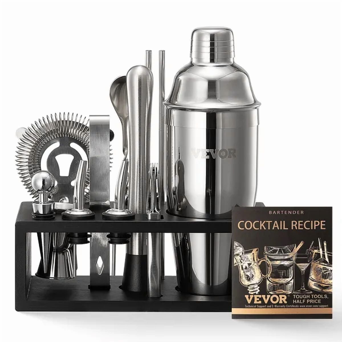 13-Piece Stainless Steel Cocktail Shaker Set with Bamboo Stand,Complete ...