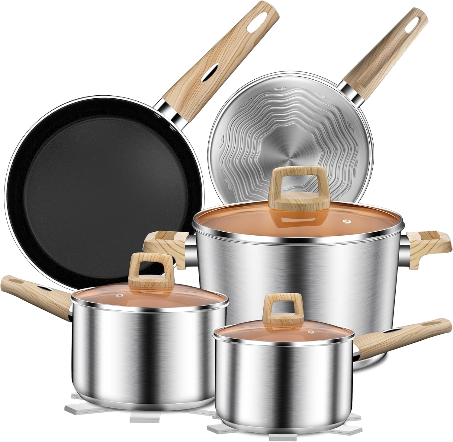 13-Piece Stainless Steel Cookware Set with Nonstick Frying Pans Sauce ...