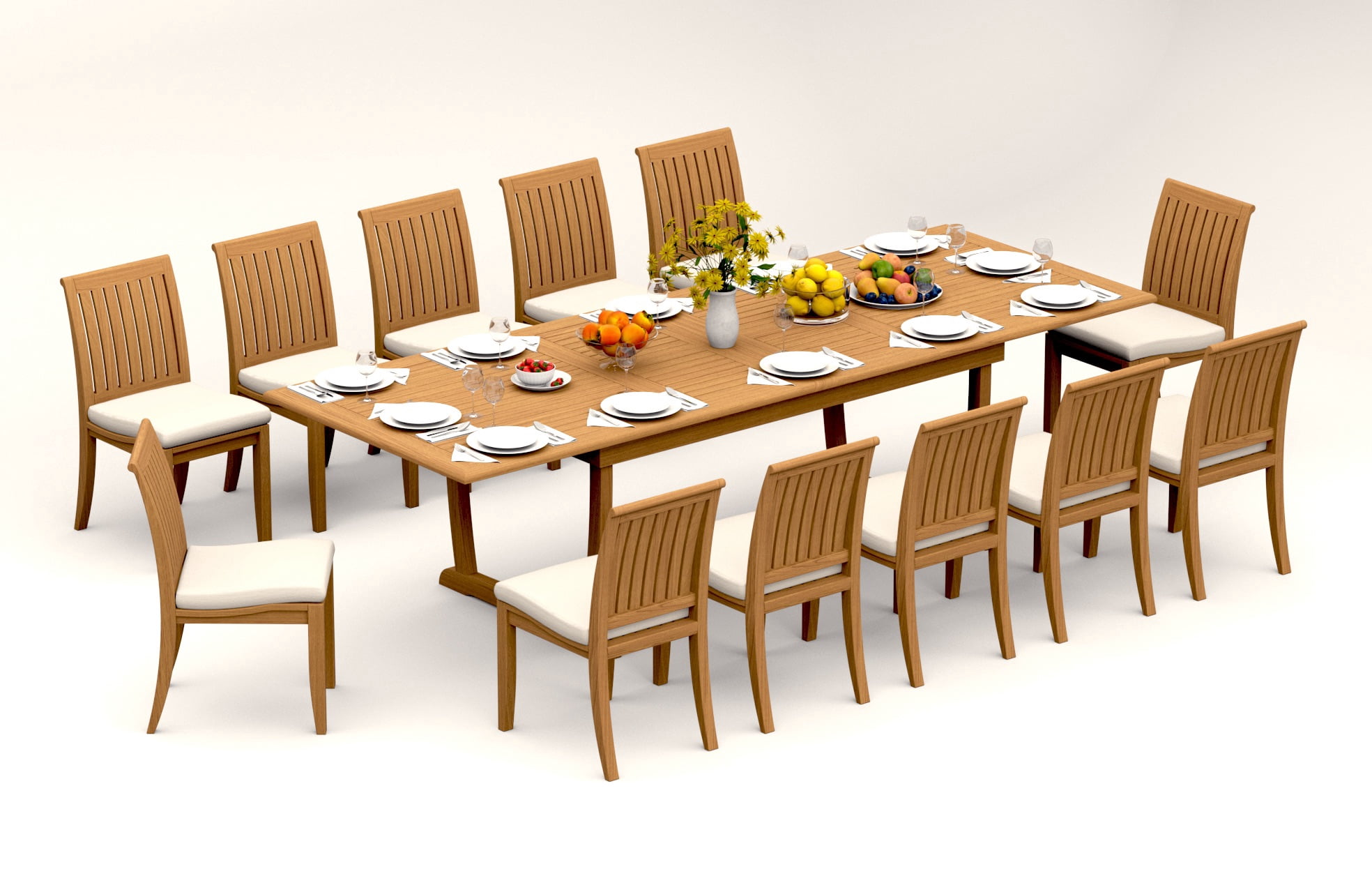 13-Piece Teak Dining Set: 117" Rectangle Extendable Table + 12 Lagos ...