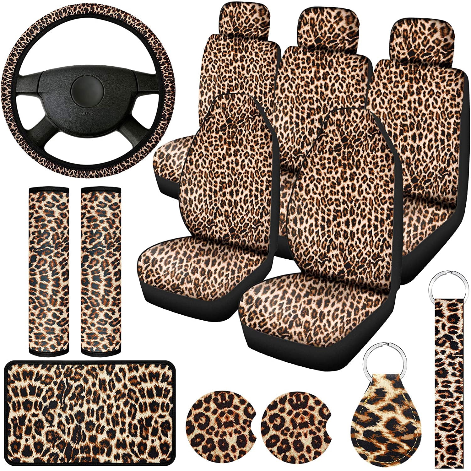 13 Pieces Leopard Print Car Seat Covers Full Set, Leopard Accessories ...