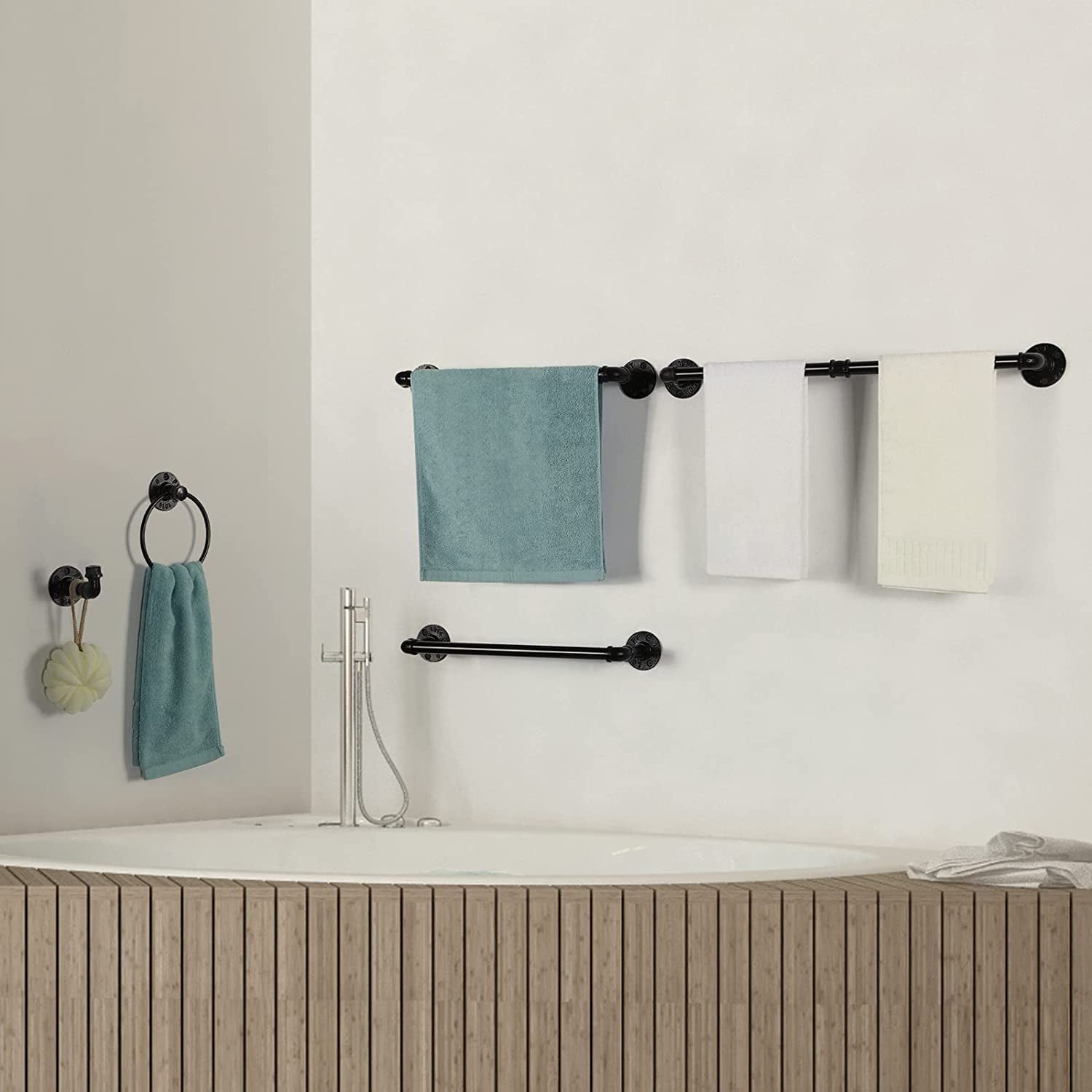 13-Pieces Towel Bar Set Black Bathroom Hardware Set Industrial Pipe ...