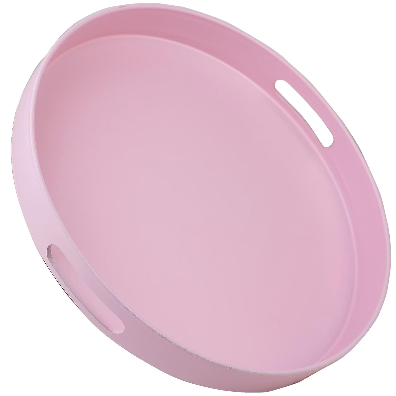 13" Pink Round Decorative Serving Tray With Handles - Walmart.com