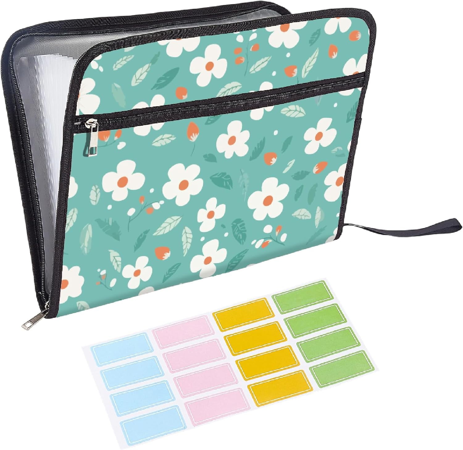 13 Pockets Expanding File Folder Letter Size A4 Zipper Pouch Green ...