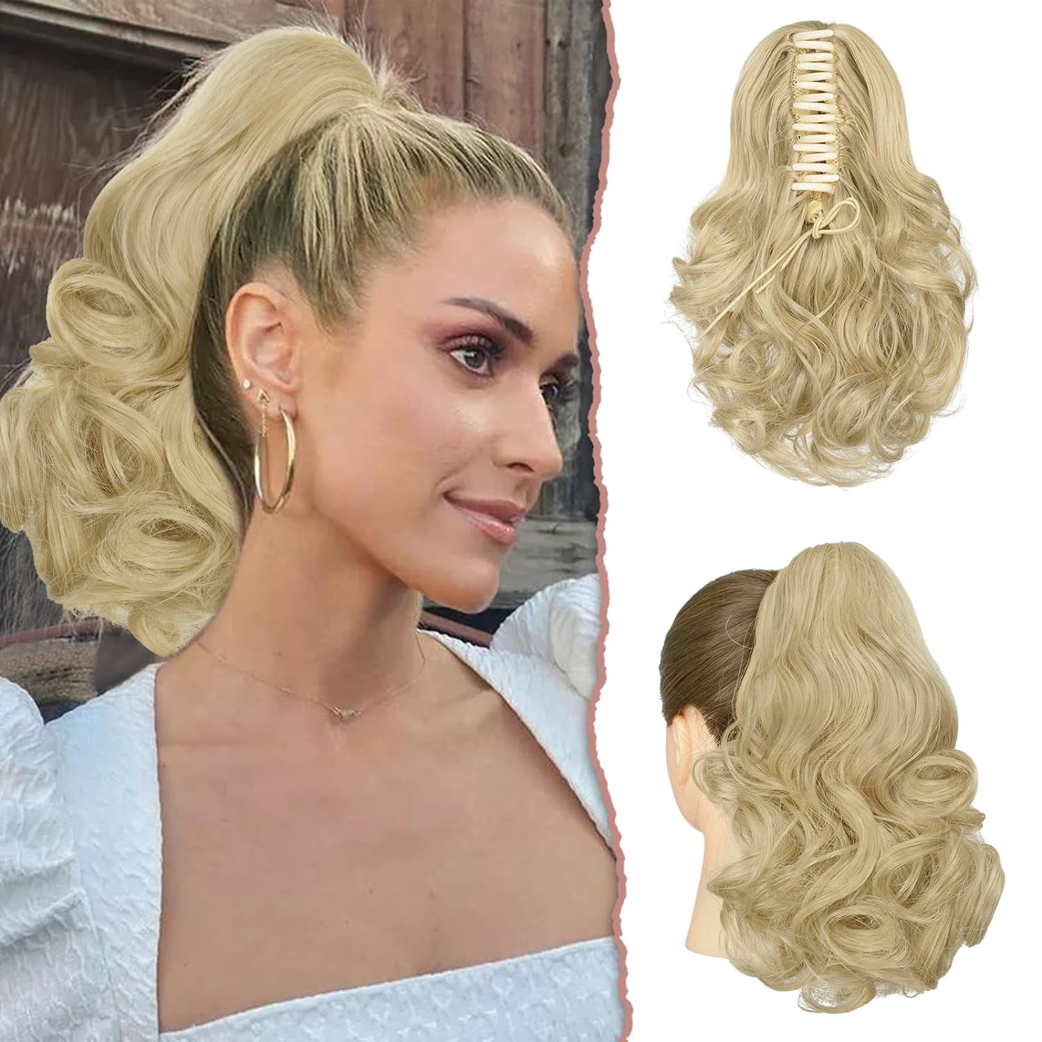 13" Ponytail Extension Long Curly Ponytail Clip in Claw Hair Extension ...