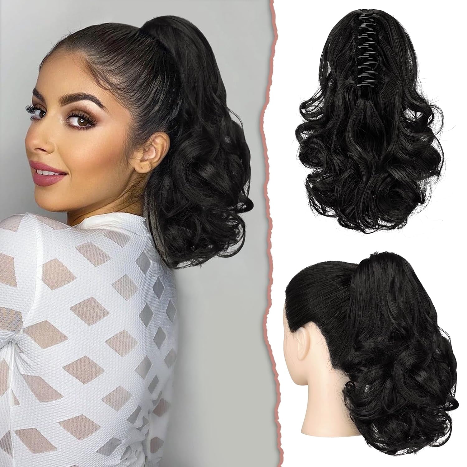 13" Ponytail Extension Long Curly Ponytail Clip in Claw Hair Extension ...