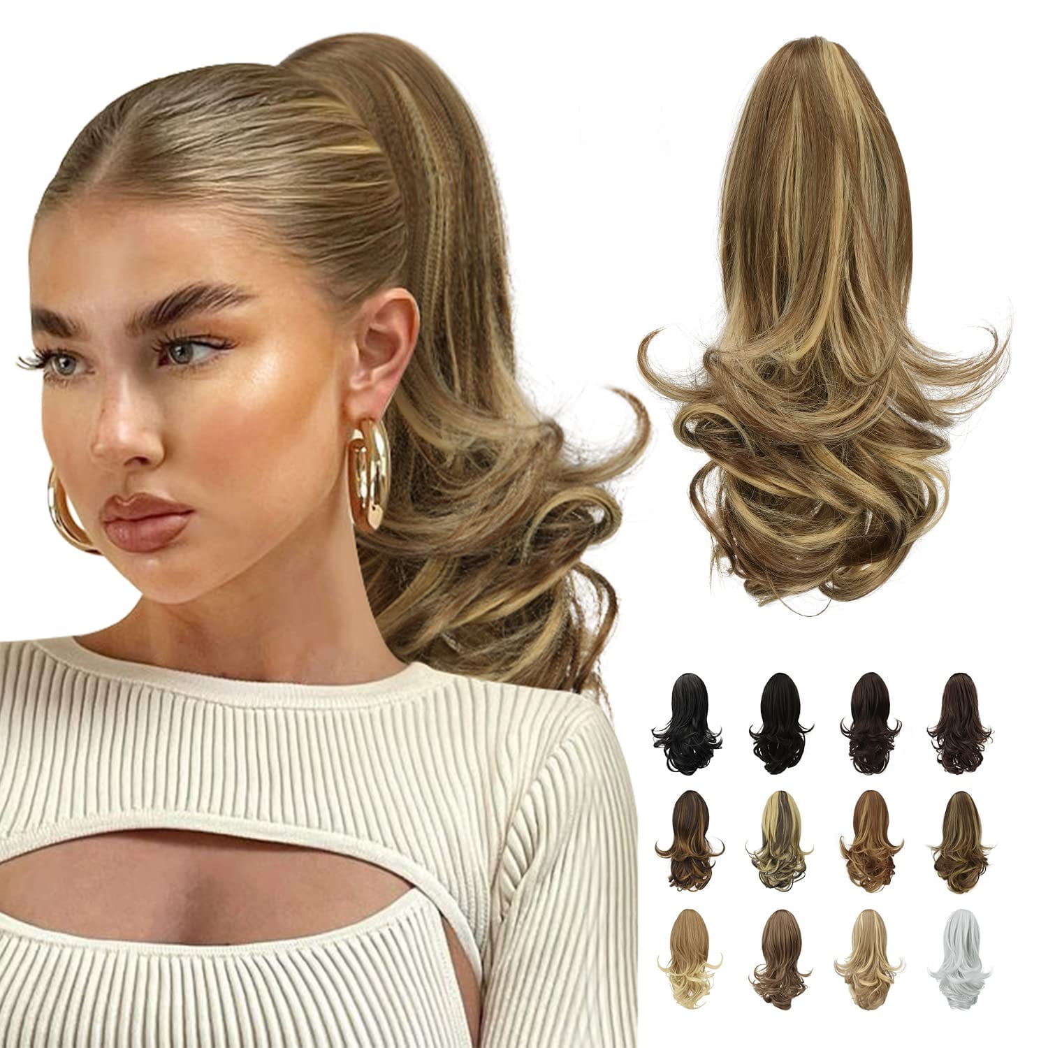 13" Ponytail Extension Long Curly Ponytail Clip in Claw Hair Extension ...