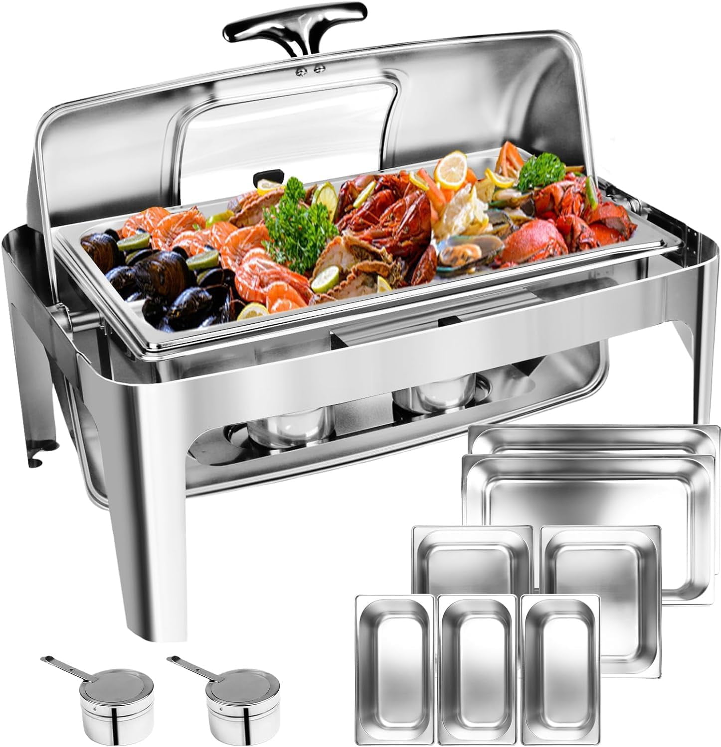 13 QT Roll Top Chafing Dish Buffet Set, Stainless Steel Food Warmer ...