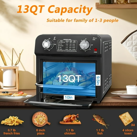 13 Quart 4-Slice 1500W Air Fryer Convection Toaster Oven - 7-in-1 (Roast/Bake/Grill/Toast ...