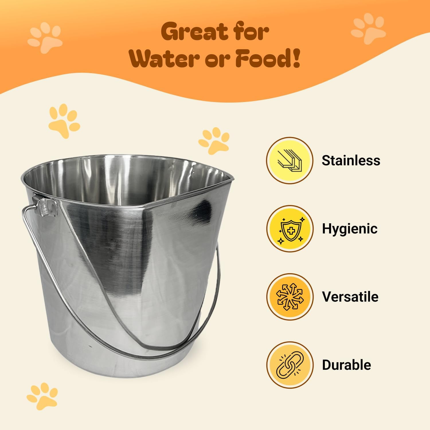 13 Quart Heavy Duty Stainless Steel Flat Side Bucket | Food & Water ...