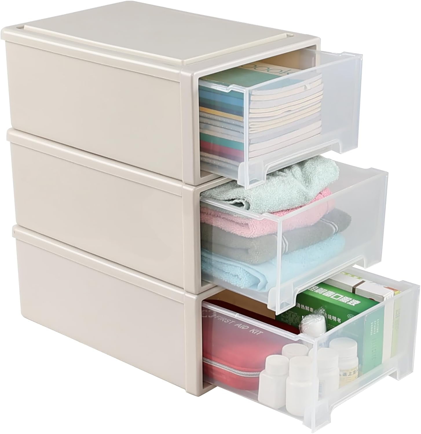 13 Quarts 3 Packs Plastic Stacking Storage Drawers, Plastic Storage ...