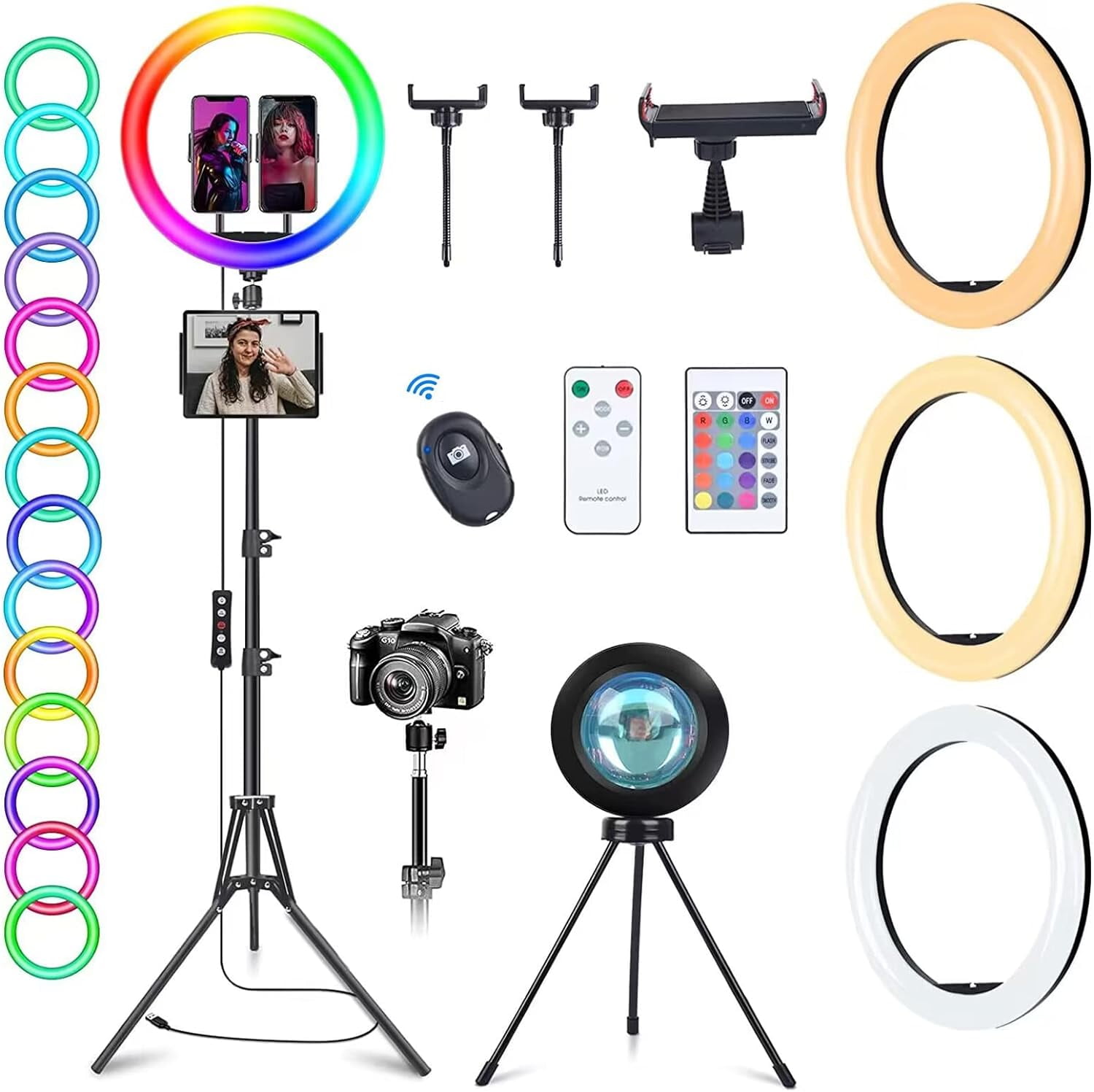 13" RGB Ring Light with 63" Stand and 2 Phone Holders, Tablet iPad ...