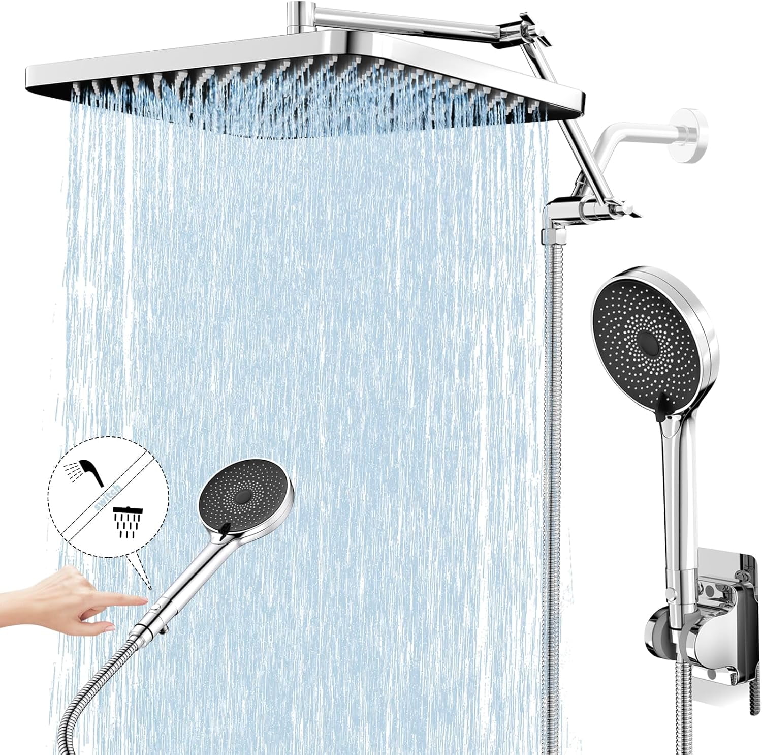 13" Rainfall Shower Head with Handheld Combo, Dual Waterfall Showerhead ...