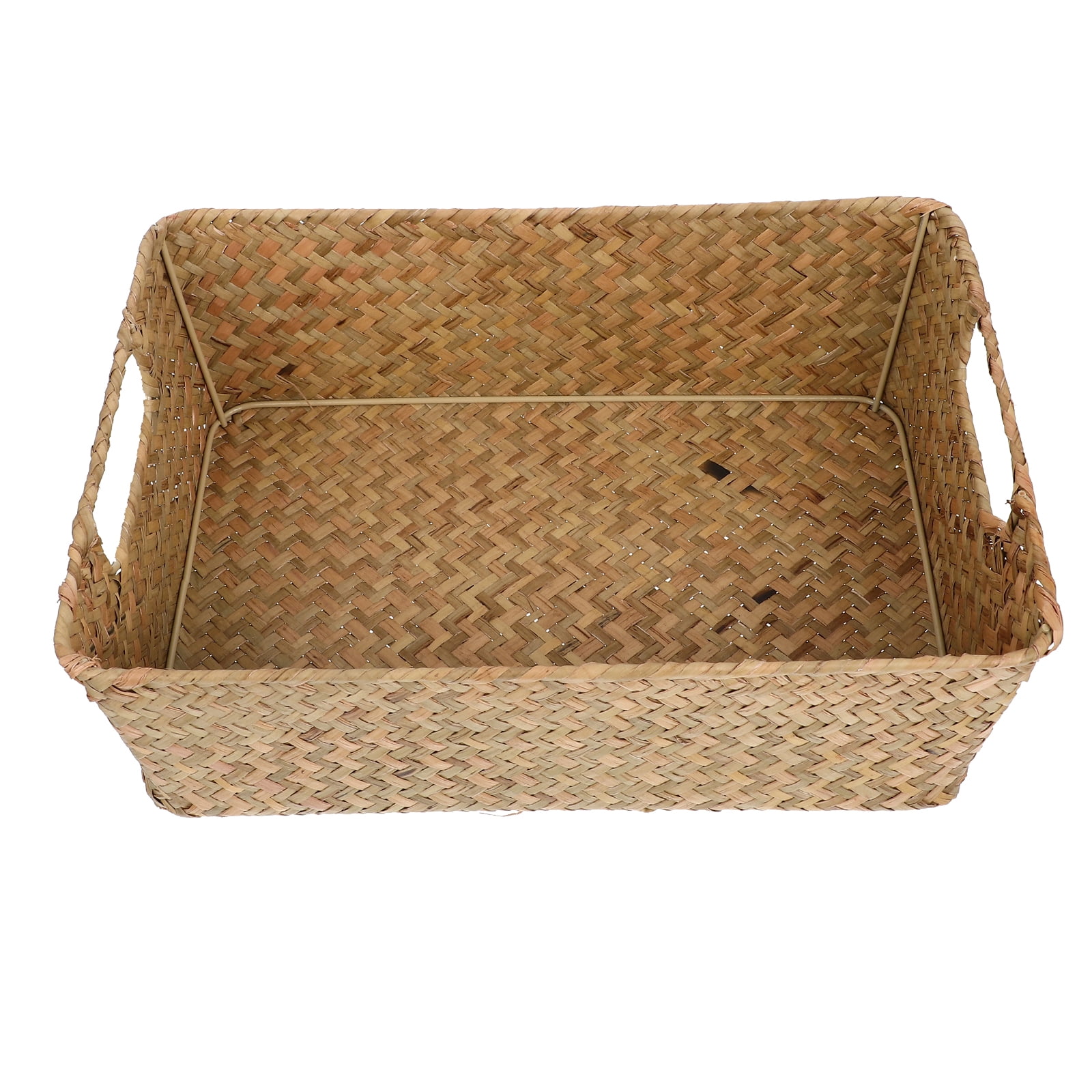 13" Rectangular Wicker Basket with Handles - Hand-woven Seaweed Storage ...