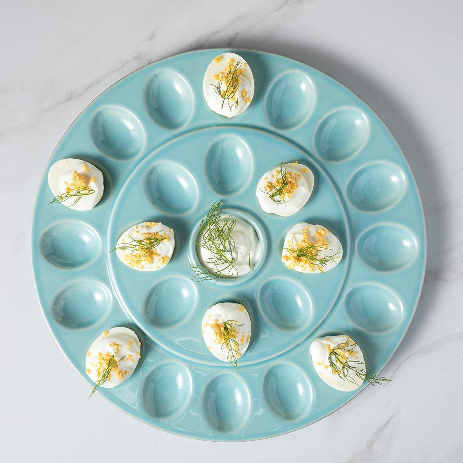 13'' Robin's Egg Blue Ceramic Stoneware Egg Platter - Microwave ...