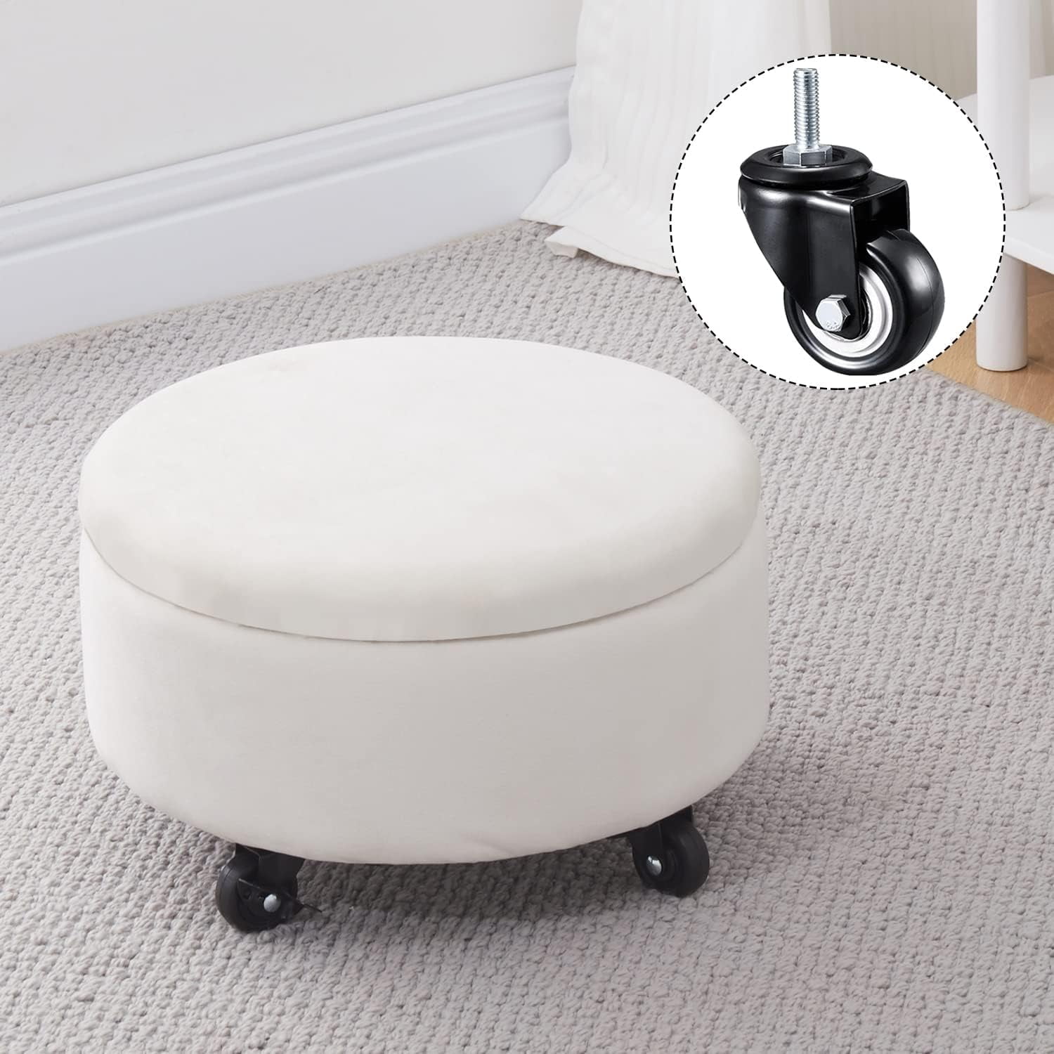 13" Round Wheel Stool Foot Rolling Footstool Seat Chair with 360 ...