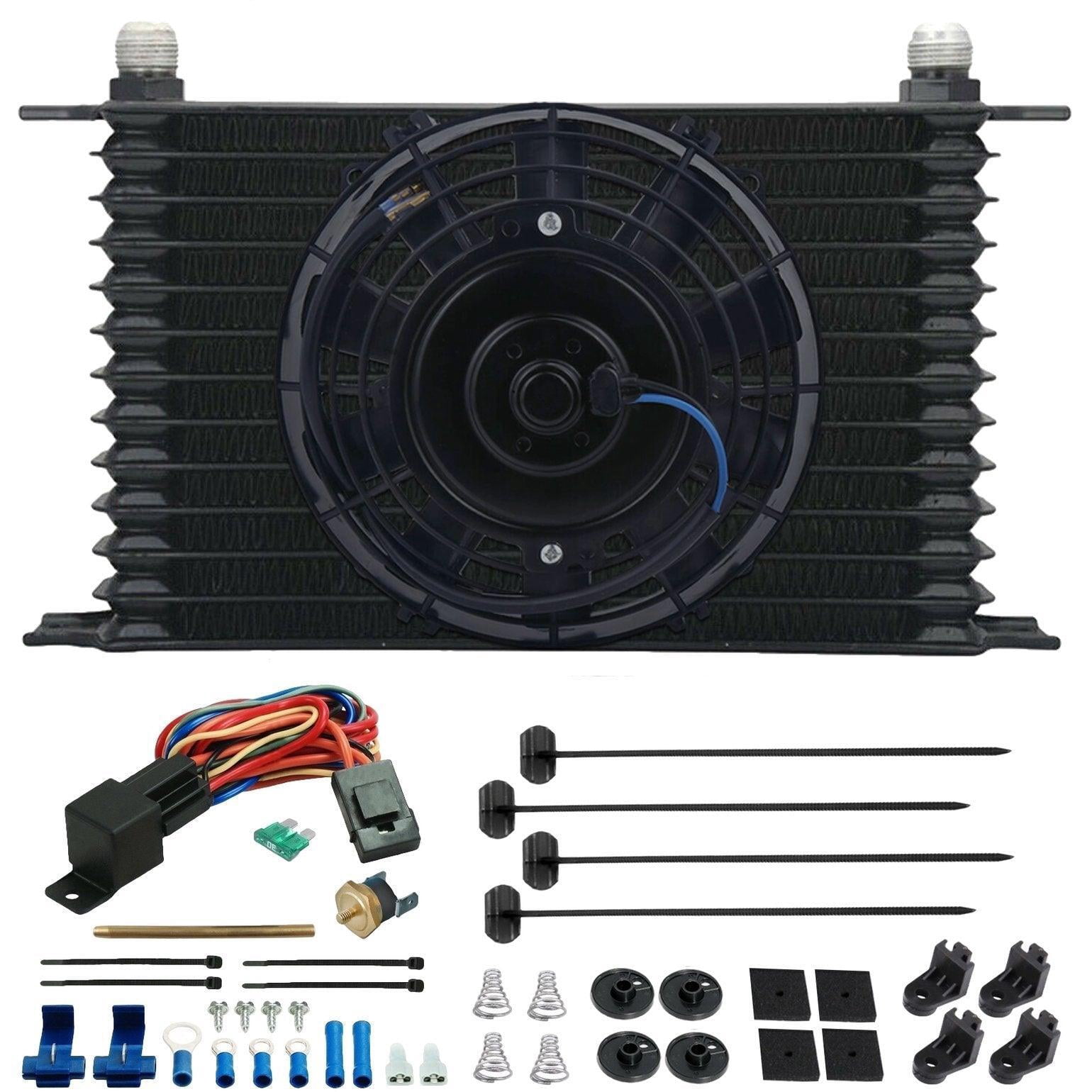 13 Row Transmission Oil Cooler Electric Fan Fin Push Probe Thermostat ...