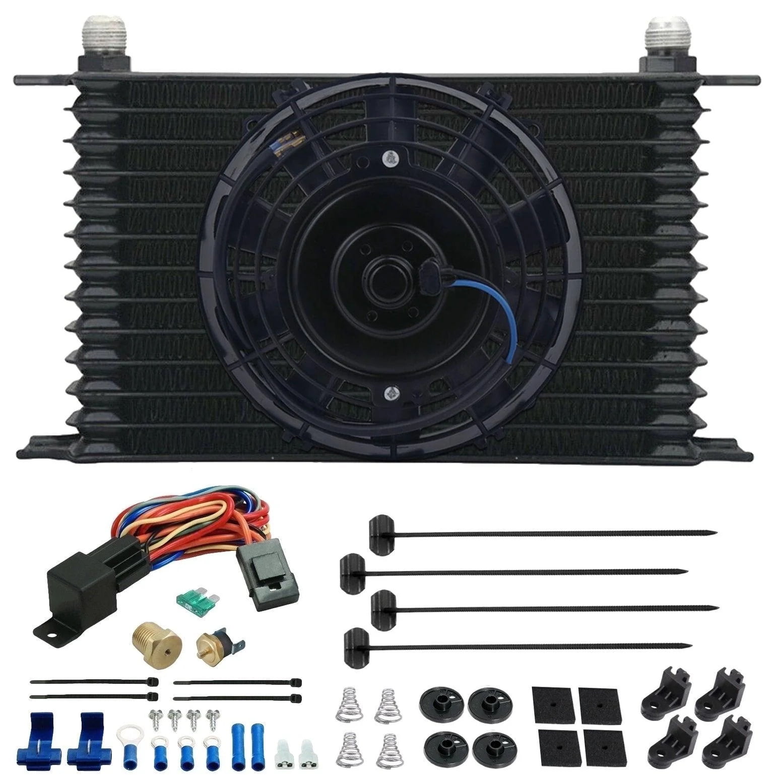 13 Row Transmission Oil Cooler Electric Fan NPT Thermostat Switch Wire ...