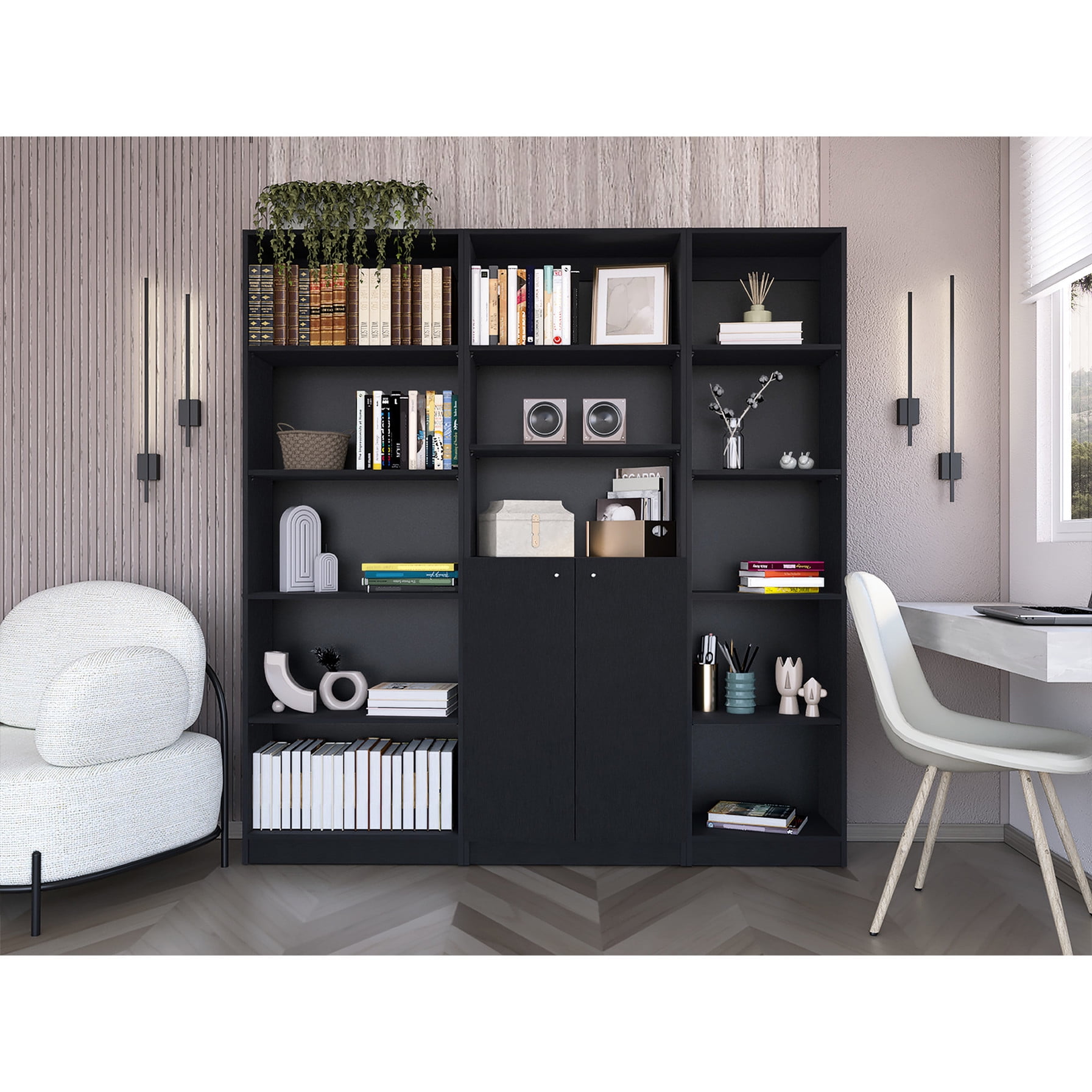 13-Shelf Bookcase Set with Two-Door Cabinet / Durable Storage Solution ...