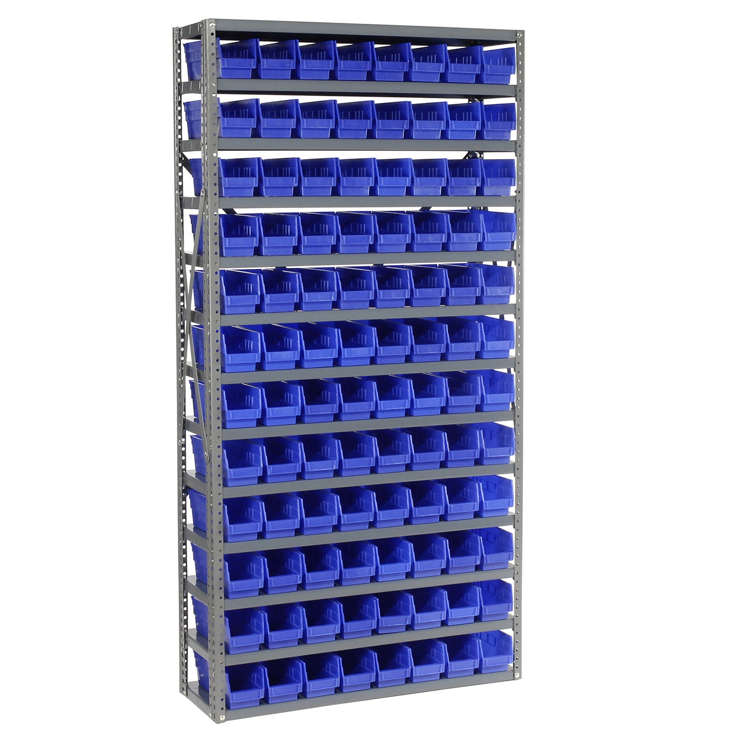 Global Industrial Steel Shelving, 13 Shelves, 96 Blue Plastic Bins ...