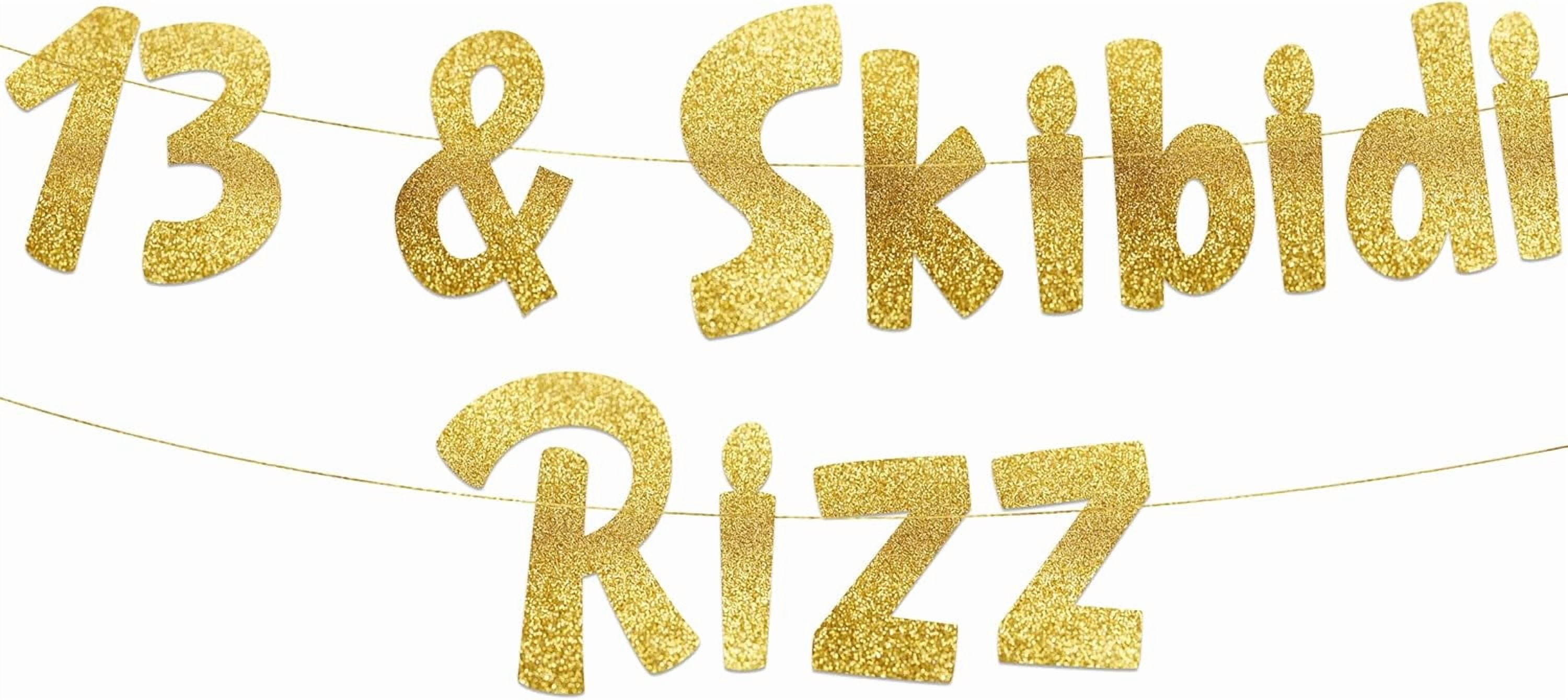 13 & Skibidi Rizz Gold Glitter Banner - 13th Birthday Party Supplies ...