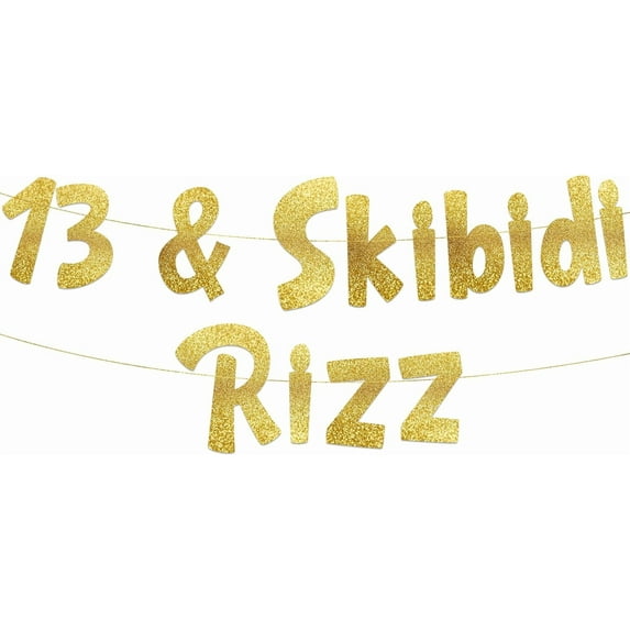 13 & Skibidi Rizz Gold Glitter Banner - 13th Birthday Party Supplies ...