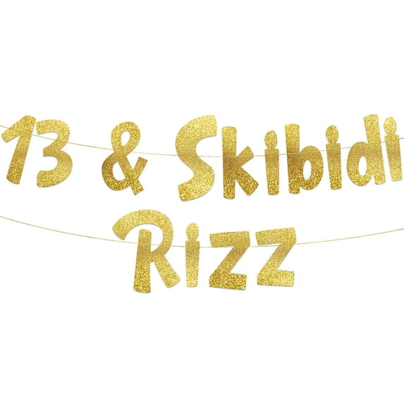 13 & Skibidi Rizz Gold Glitter Banner - 13th Birthday Party Supplies ...