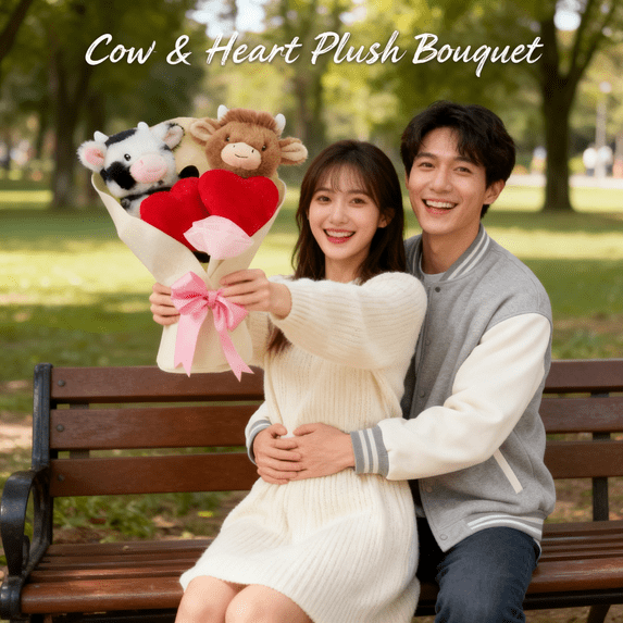 13" Soft White Cow Plush Bouquet,Cow Bouquet,Cow Design, Festive Vibe ...