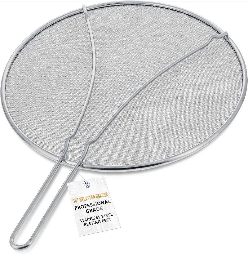 13" Stainless Steel Fine Mesh Splatter Screen with Resting Feet ...