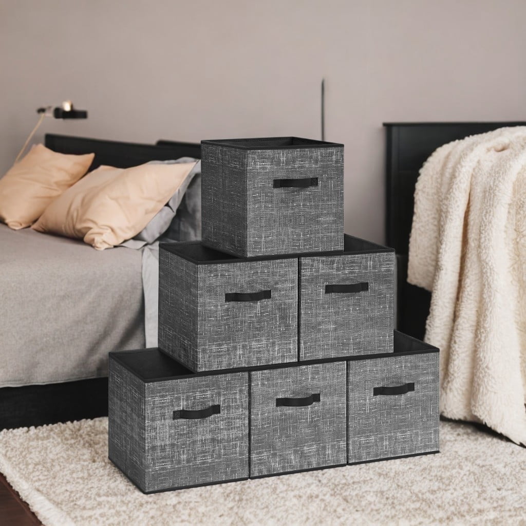 SONGMICS Collapsible Fabric Storage Cube Set, 6 Cloth Boxes with ...