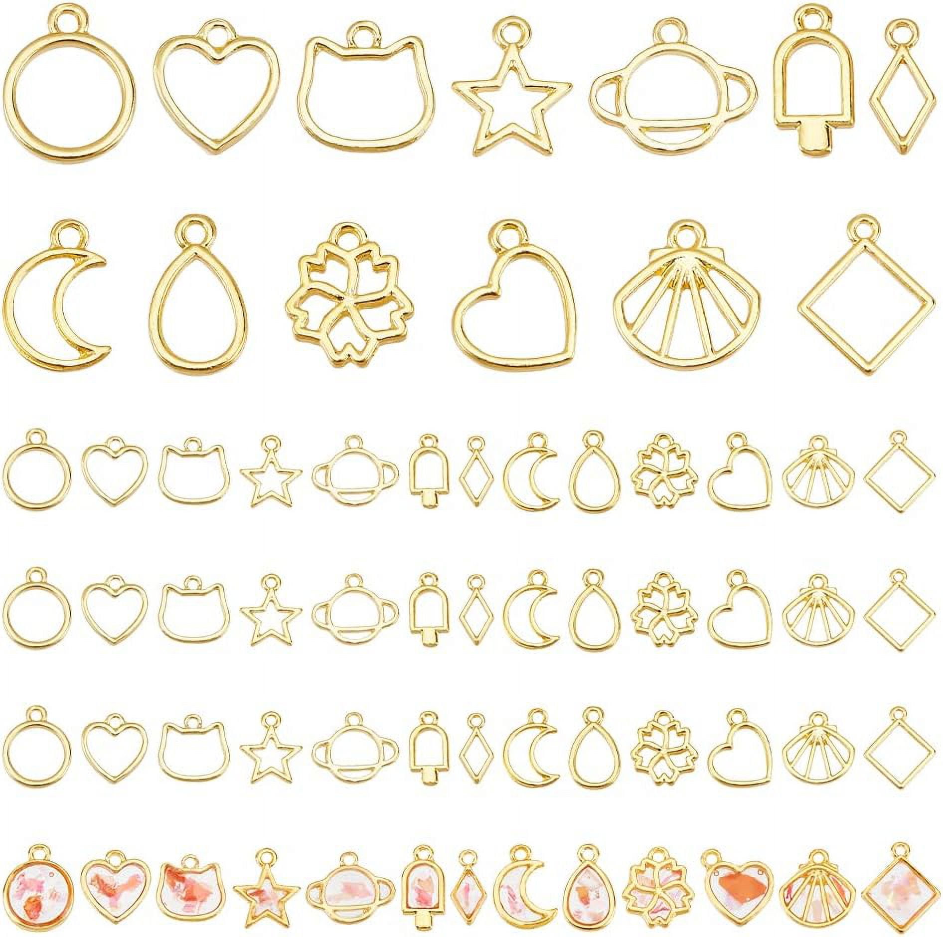 13 Style Open Bezel Links Charms 52pcs Alloy Flower Heart Bezel Pendant ...