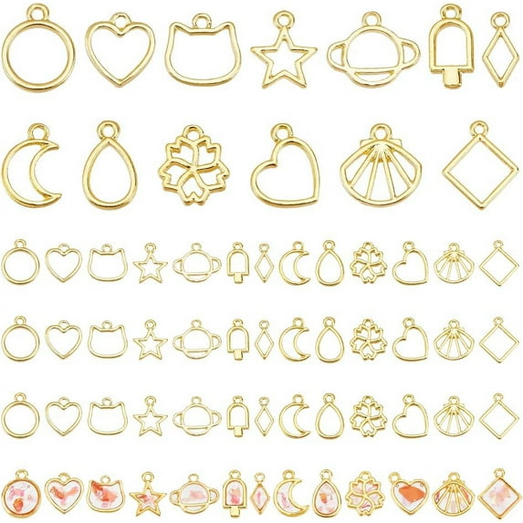 13 Style Open Bezel Links Charms 52pcs Alloy Flower Heart Bezel Pendant ...