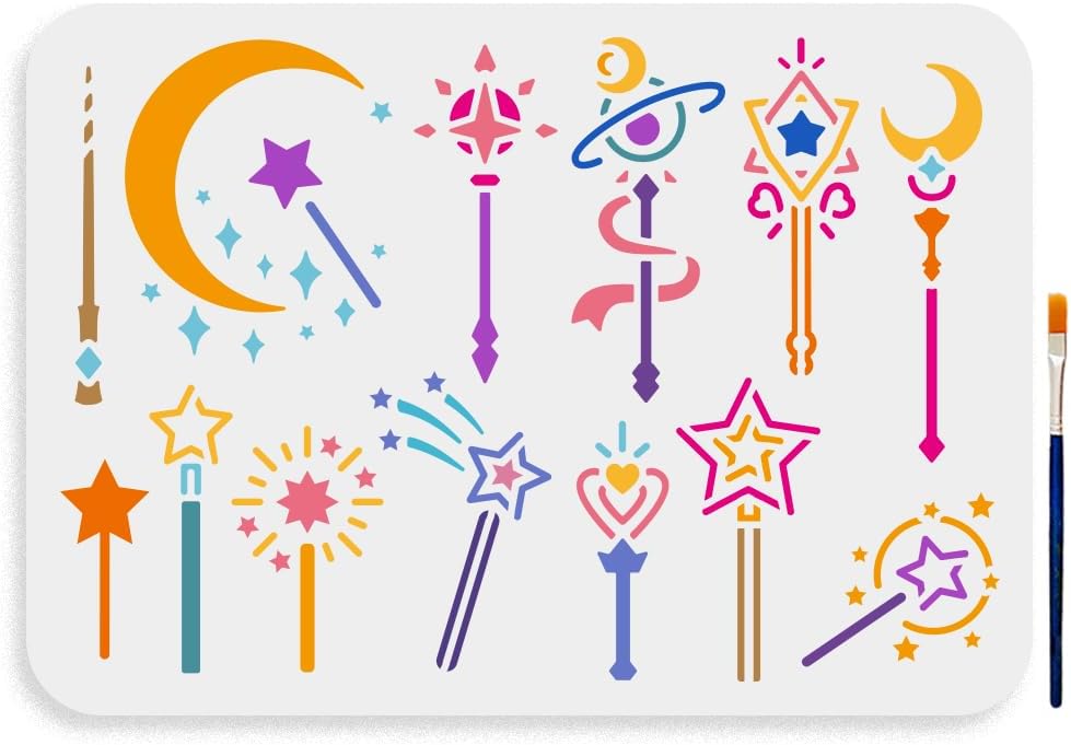 13 Styles Magic Wand Stencil 11.7×8.3inch Magic Theme Template with ...
